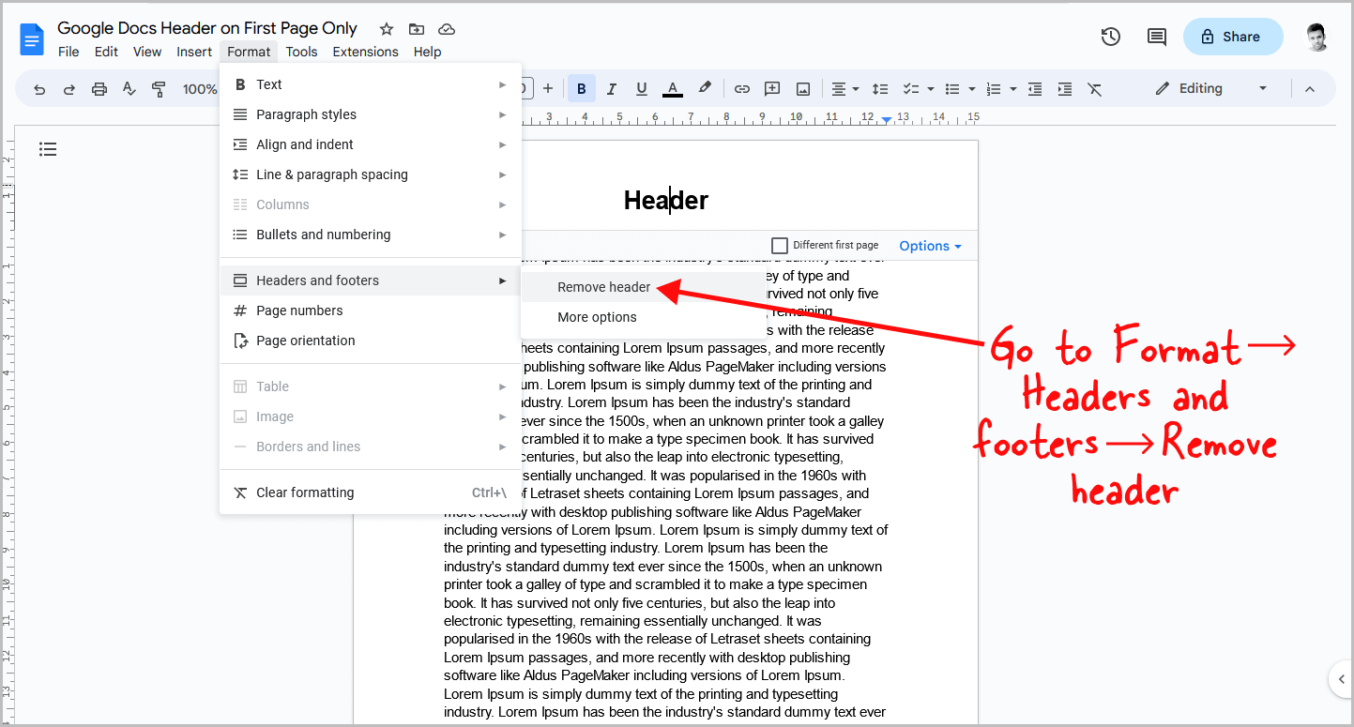 Google Docs Header on First Page Only (6 Easy Steps) Google Docs Header on First Page Only (6 Easy Steps)