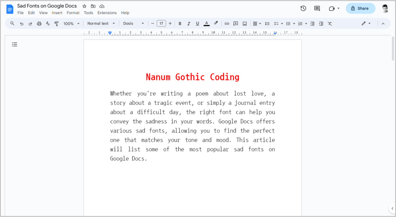 Sad Fonts on Google Docs [HAND-PICKED]