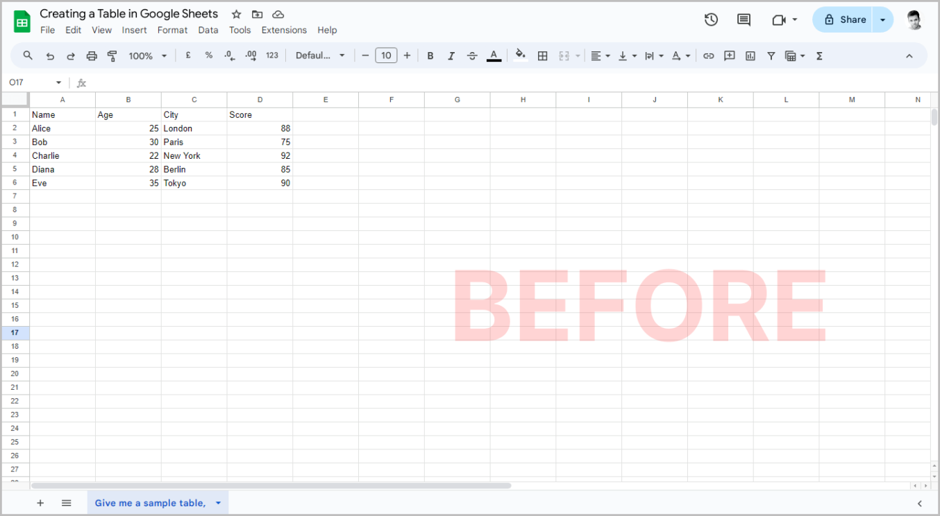 Creating a Table in Google Sheets (with screenshots)