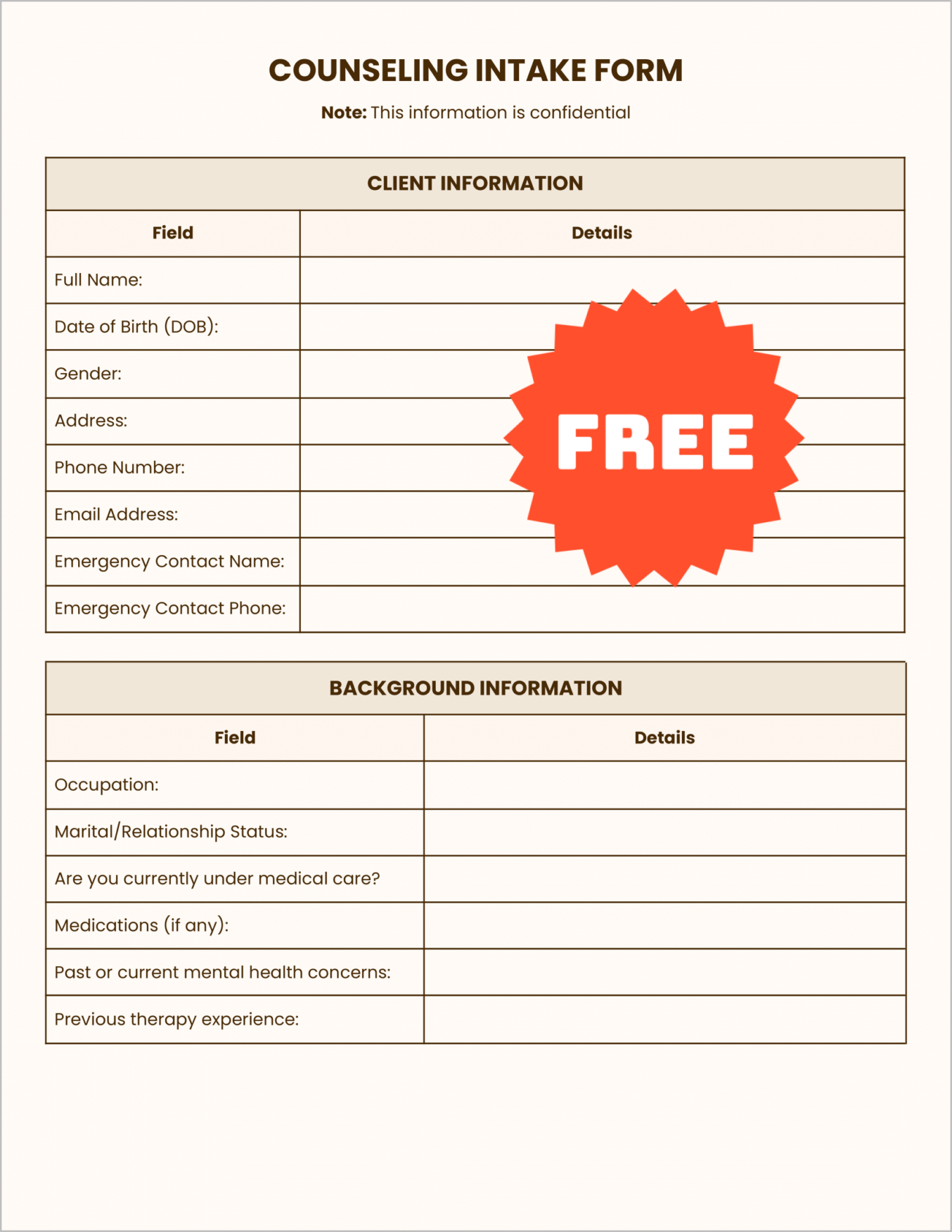 Counseling Intake Form: Free, Editable, and Easy to Use